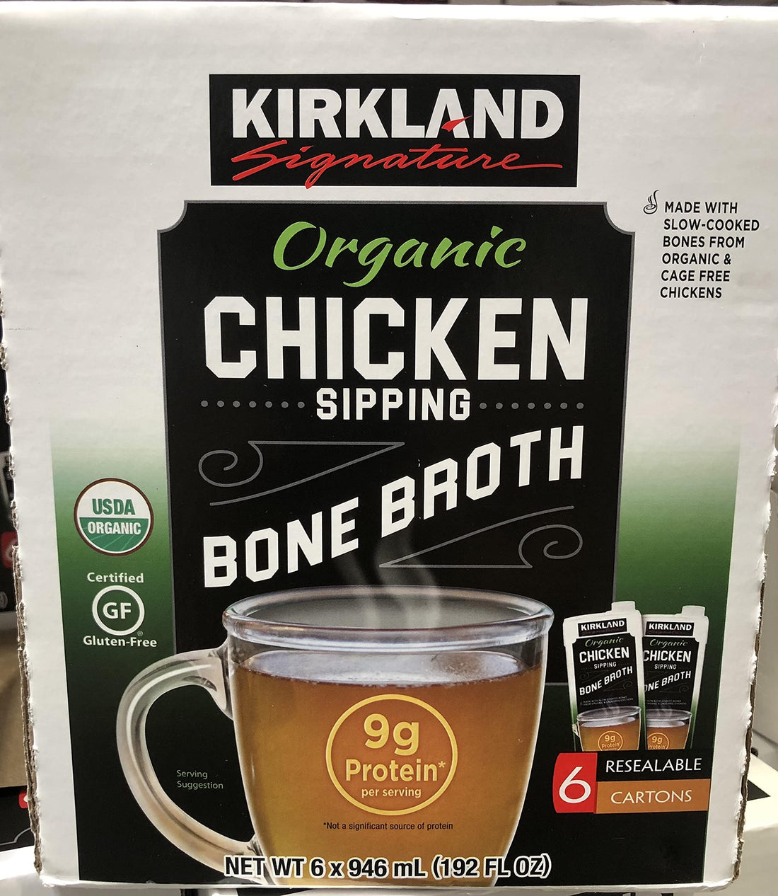 Kirkland Signature Organic Chicken Bone Broth, 32 Fl Oz, 6 Count ...